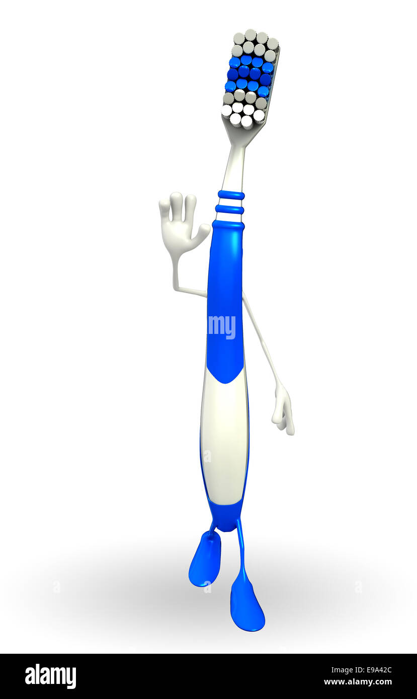 Cartoon Character of toothbrush with hello pose Stock Photo - Alamy