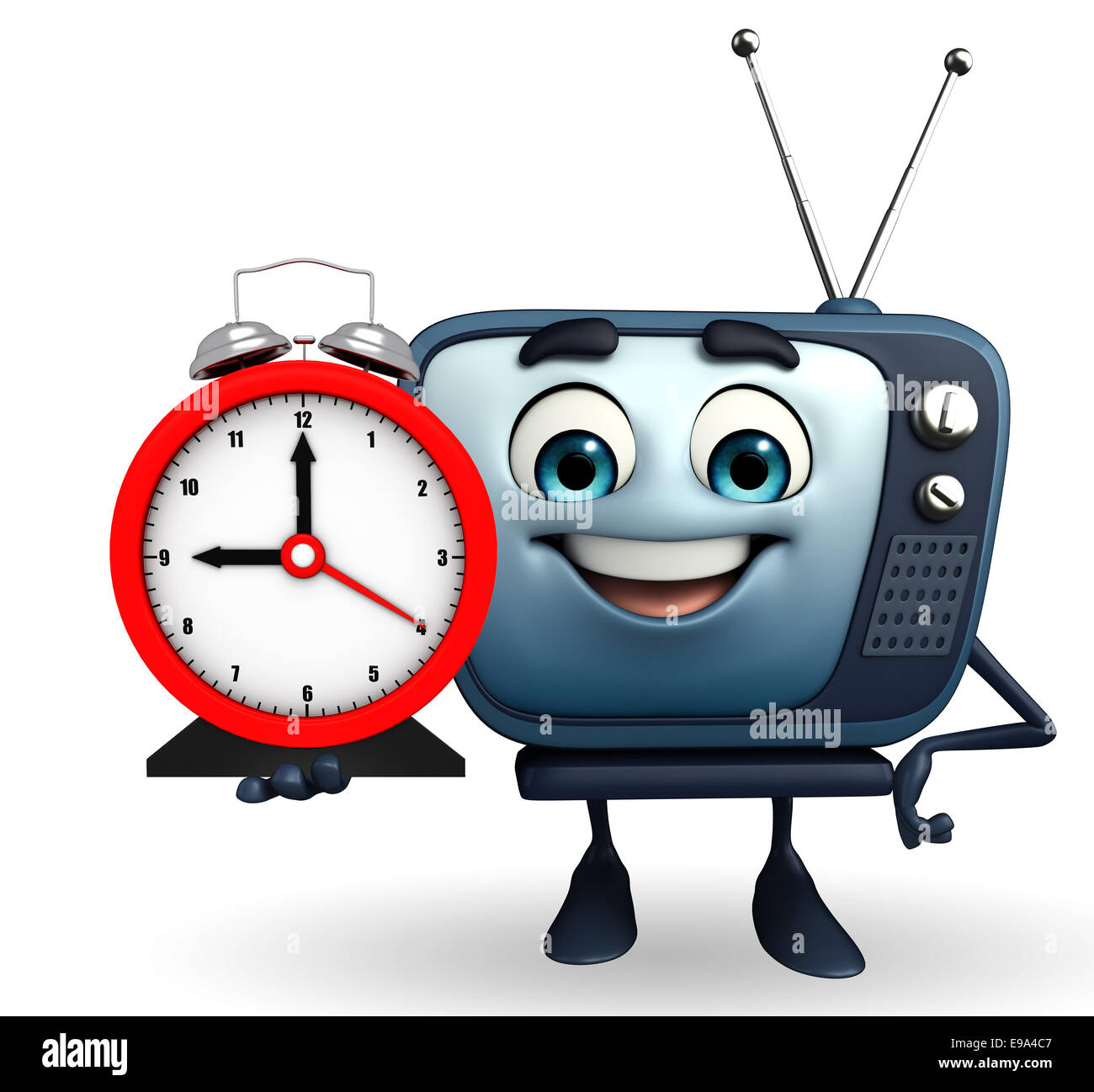 Cartoon Character of TV with table clock Stock Photo - Alamy