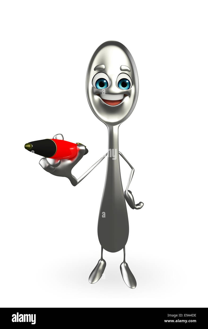 Cartoon character of spoon with pen Stock Photo - Alamy