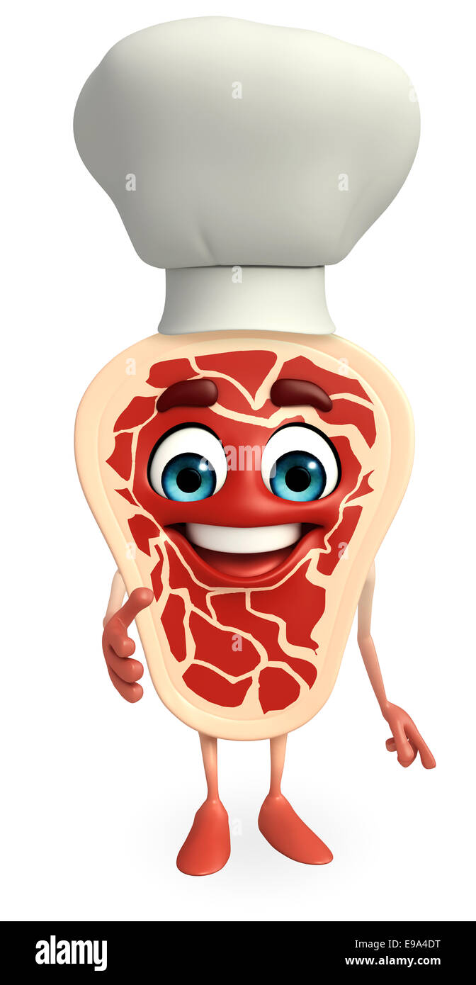 Cartoon Character of meat steak with chef cap Stock Photo - Alamy