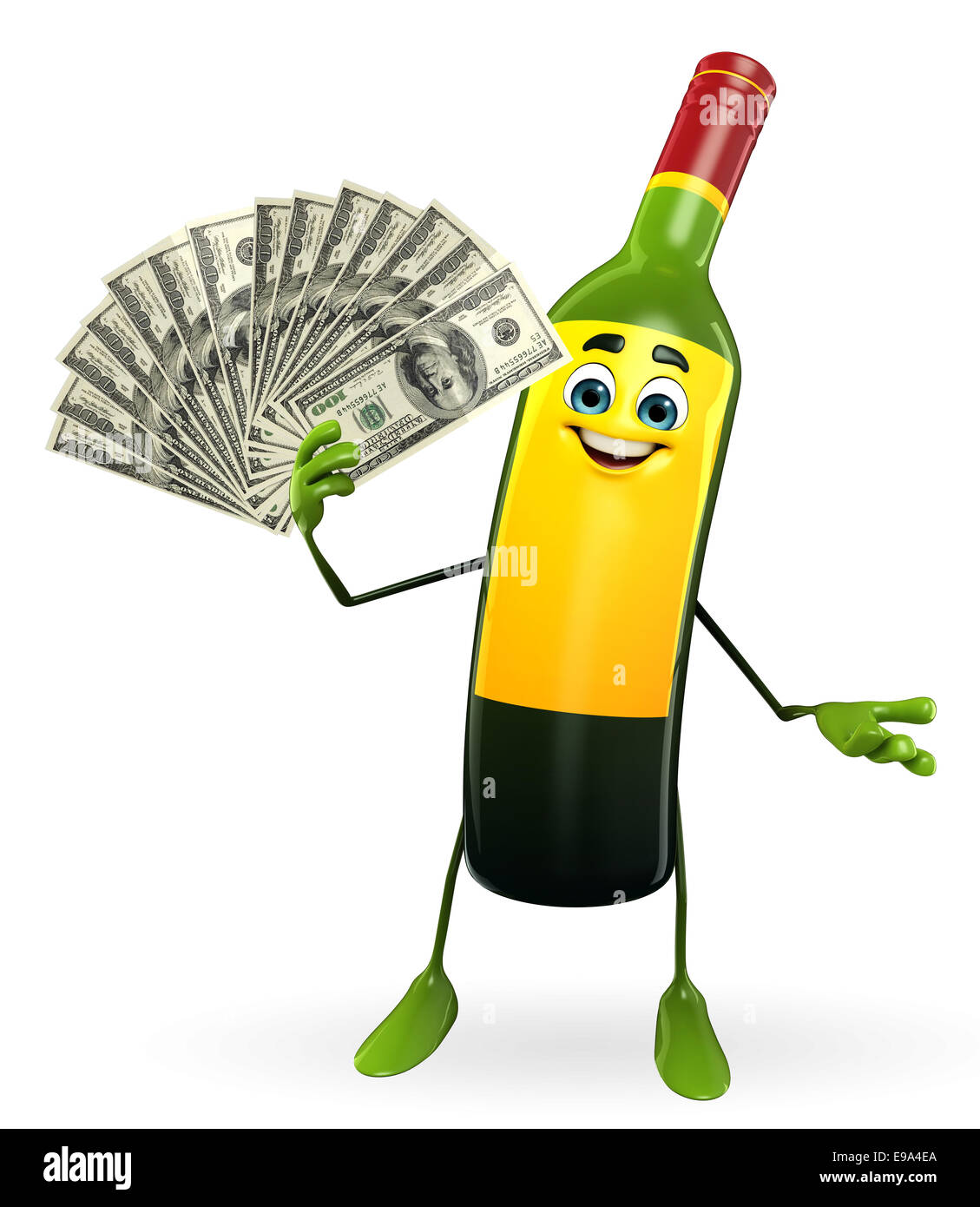 Cartoon Character of Wine Bottle with dollars Stock Photo - Alamy