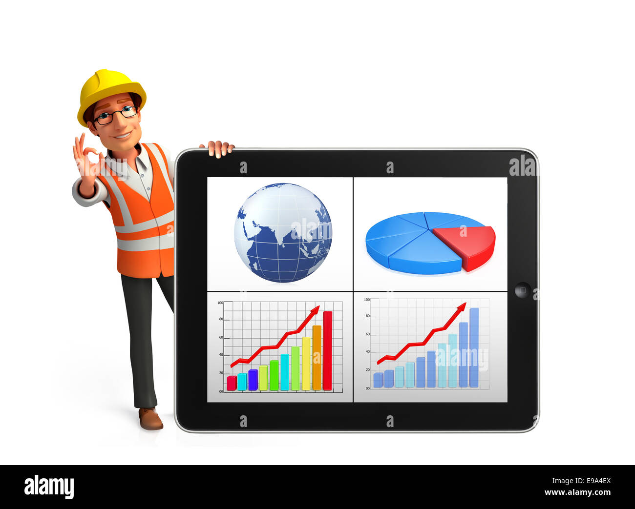 Illustration of young worker with business graph Stock Photo - Alamy