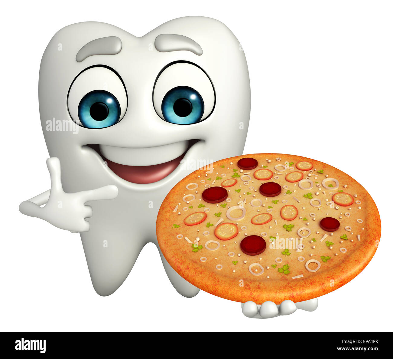 Cartoon character of teeth with pizza Stock Photo - Alamy