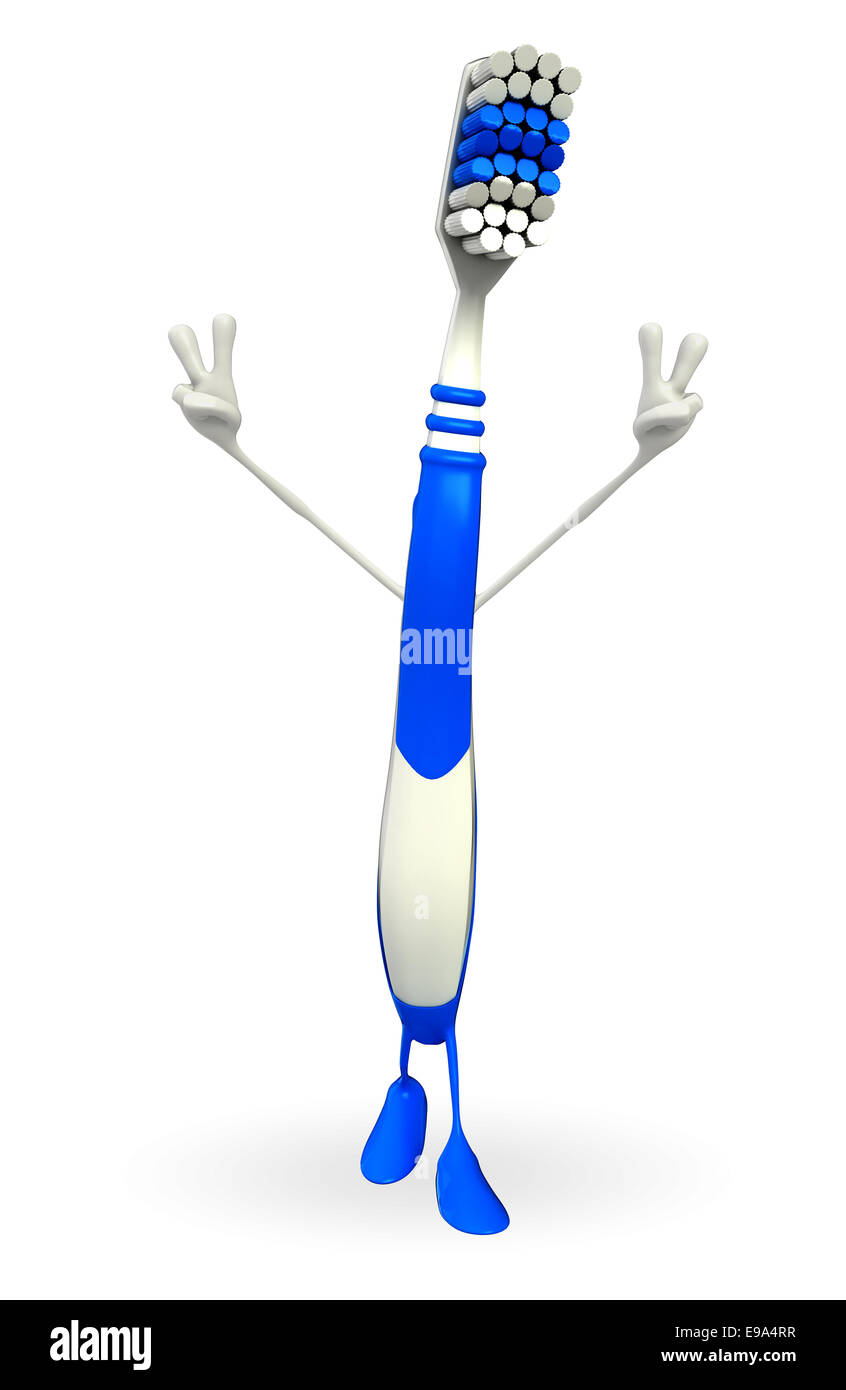 Cartoon Character of toothbrush with Victory sign Stock Photo - Alamy