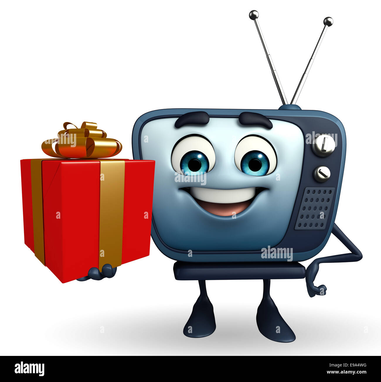 Cartoon Character of TV with gift box Stock Photo - Alamy