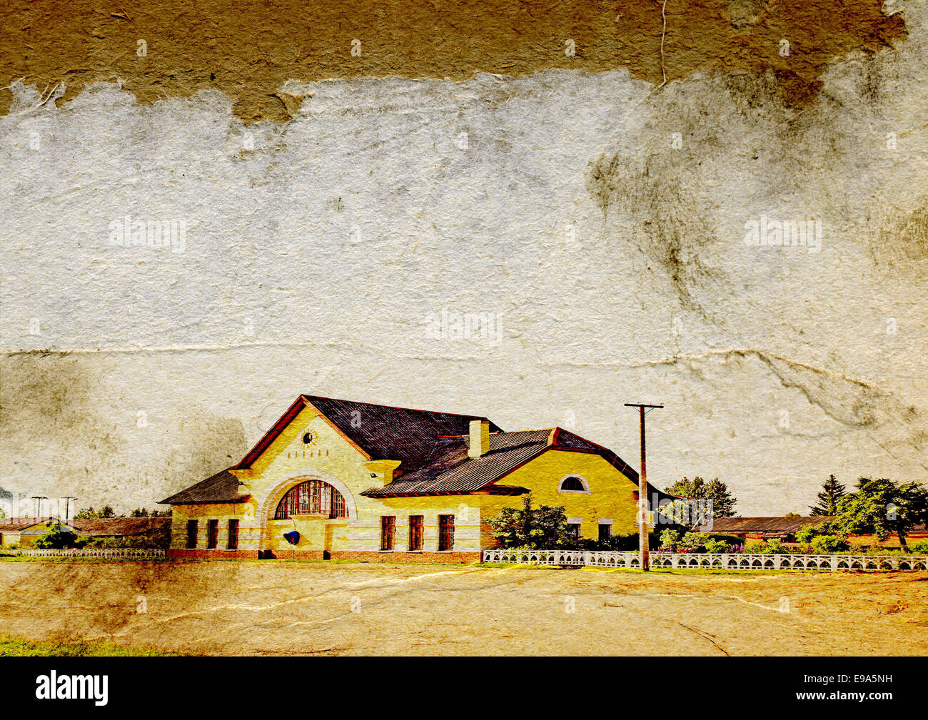 old house on grunge background Stock Photo - Alamy