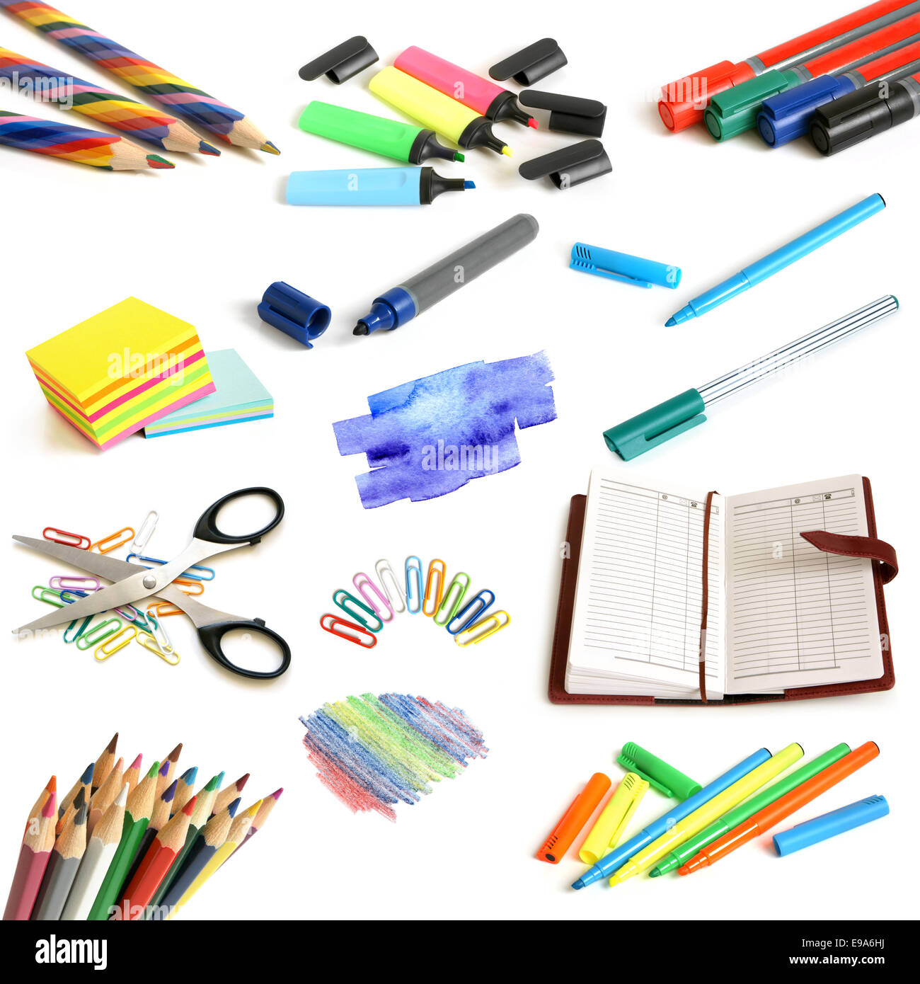 Office and school supplies collection Stock Photo - Alamy