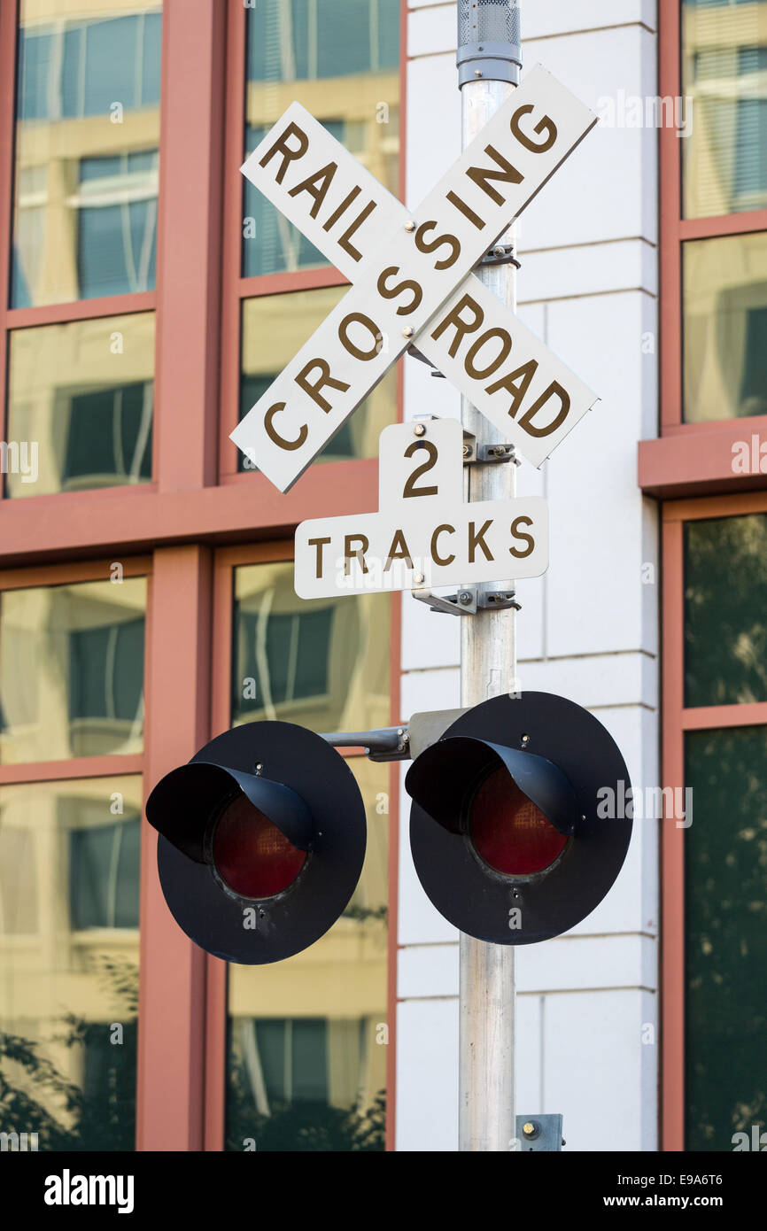 Railroad crossing sign in Washington DC Stock Photo - Alamy