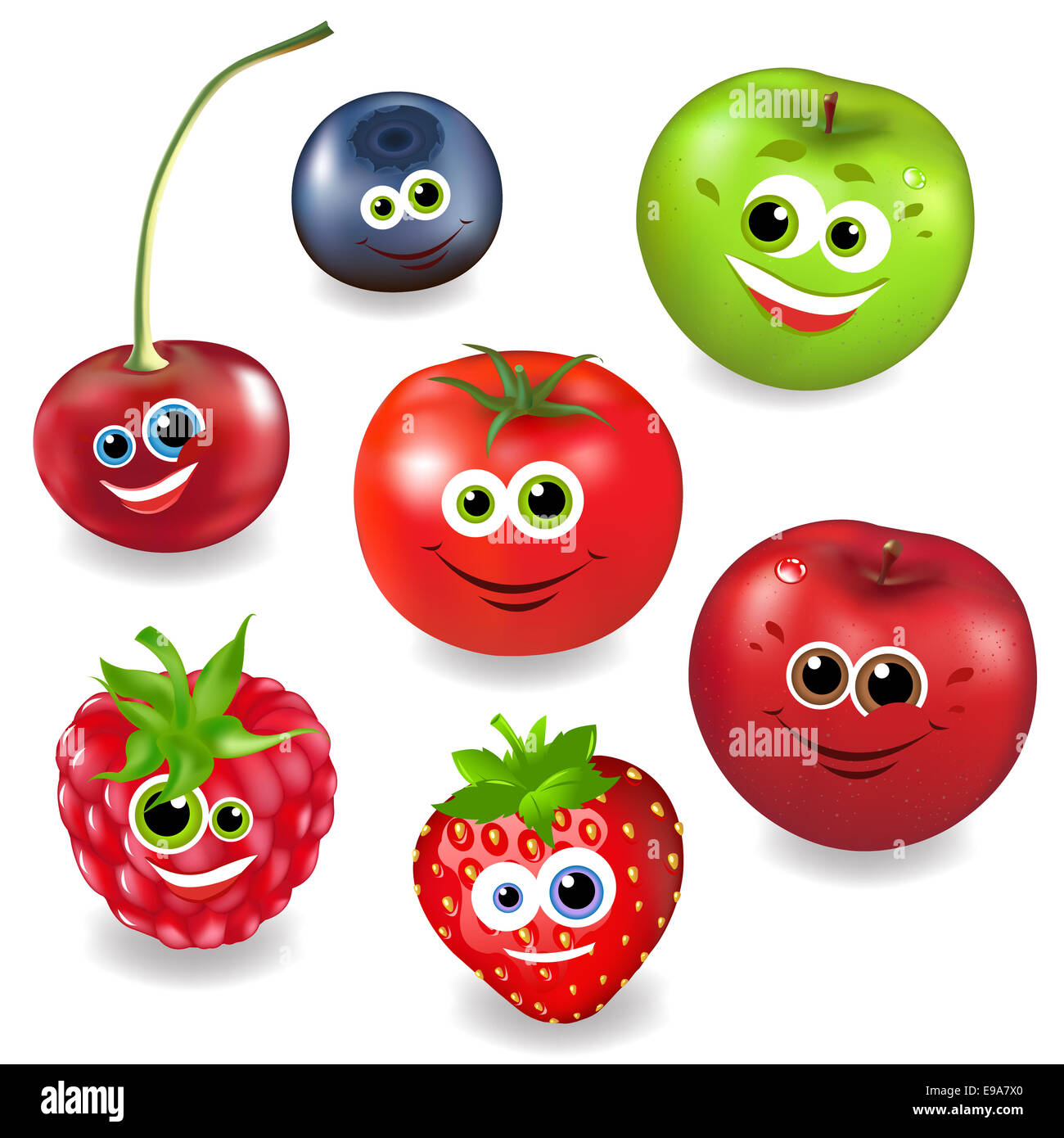 Collection Cartoon Fruit And Berries Stock Photo - Alamy