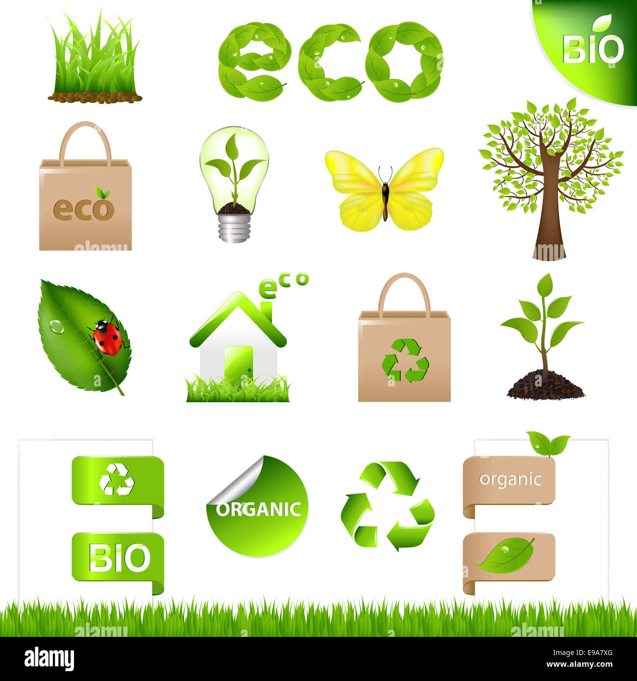 Collection Eco Design Elements And Icons Stock Photo - Alamy