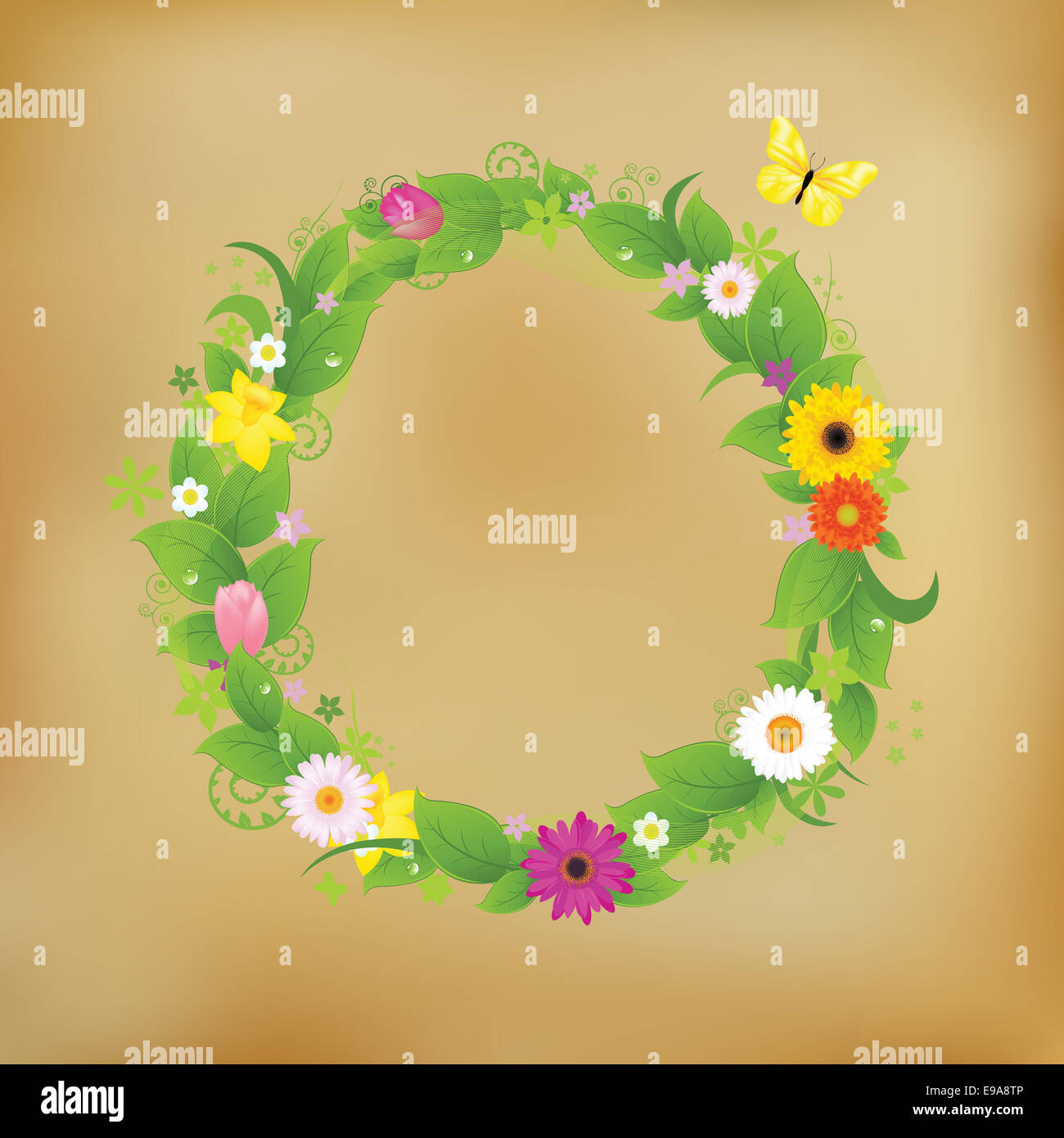 Flower Wreath On Old Paper Stock Photo - Alamy