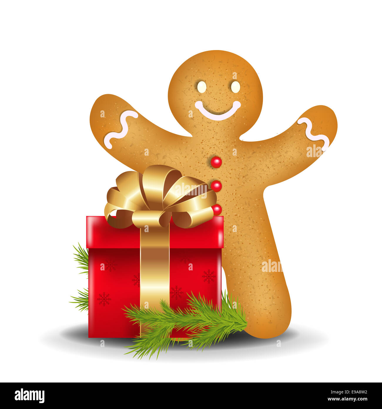 Gingerbread Man With Red Gift Box Stock Photo - Alamy