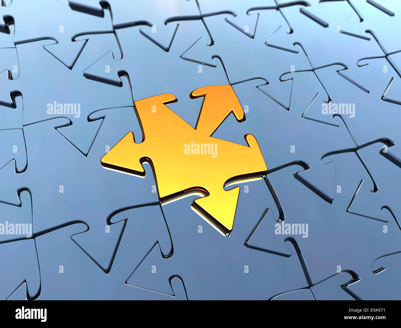 Silver and gold puzzles with arrows pointing to direction. Concept ...