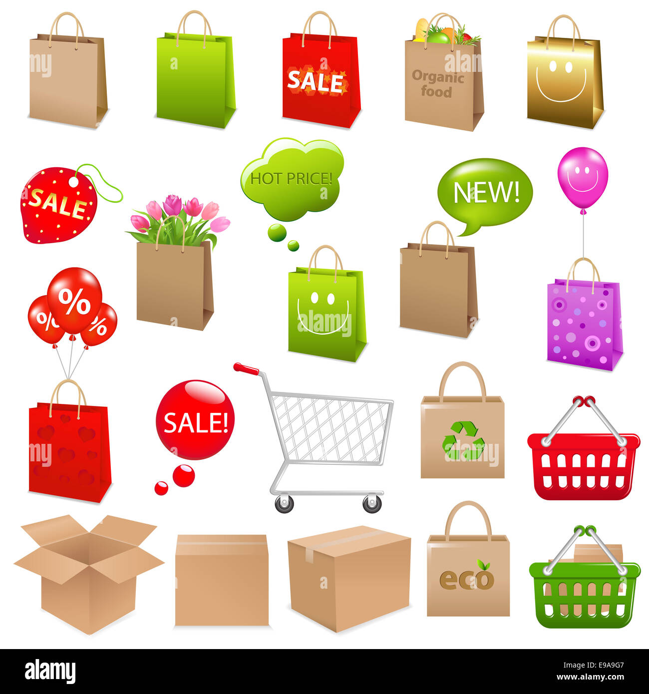 Shipping Box And Shopping Bags Stock Photo - Alamy