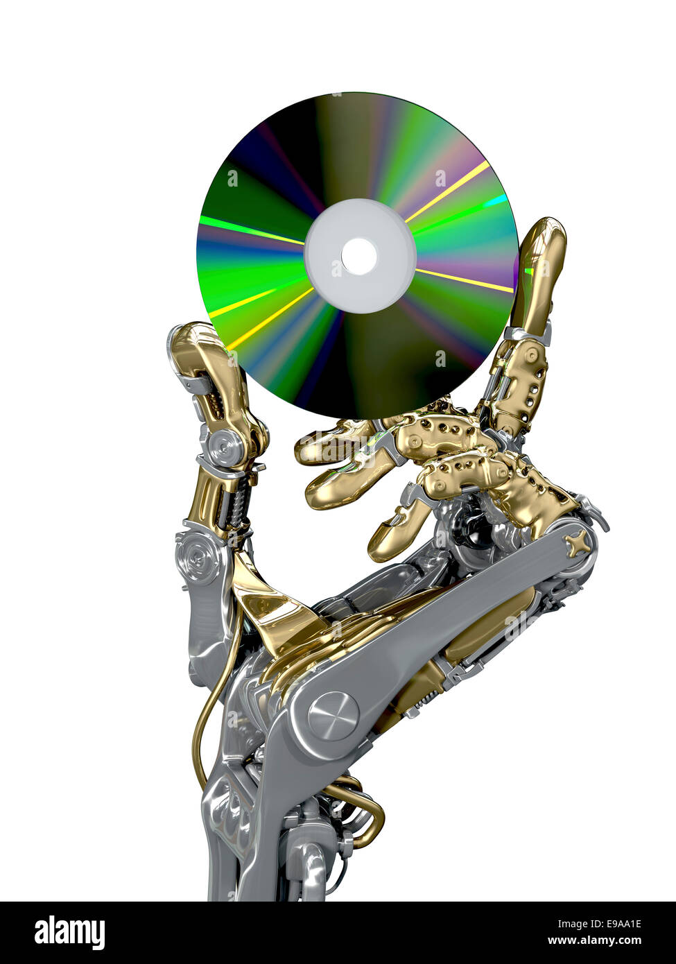Robotic arm keeps a compact disc. HighTechnology 3d illustration Stock ...