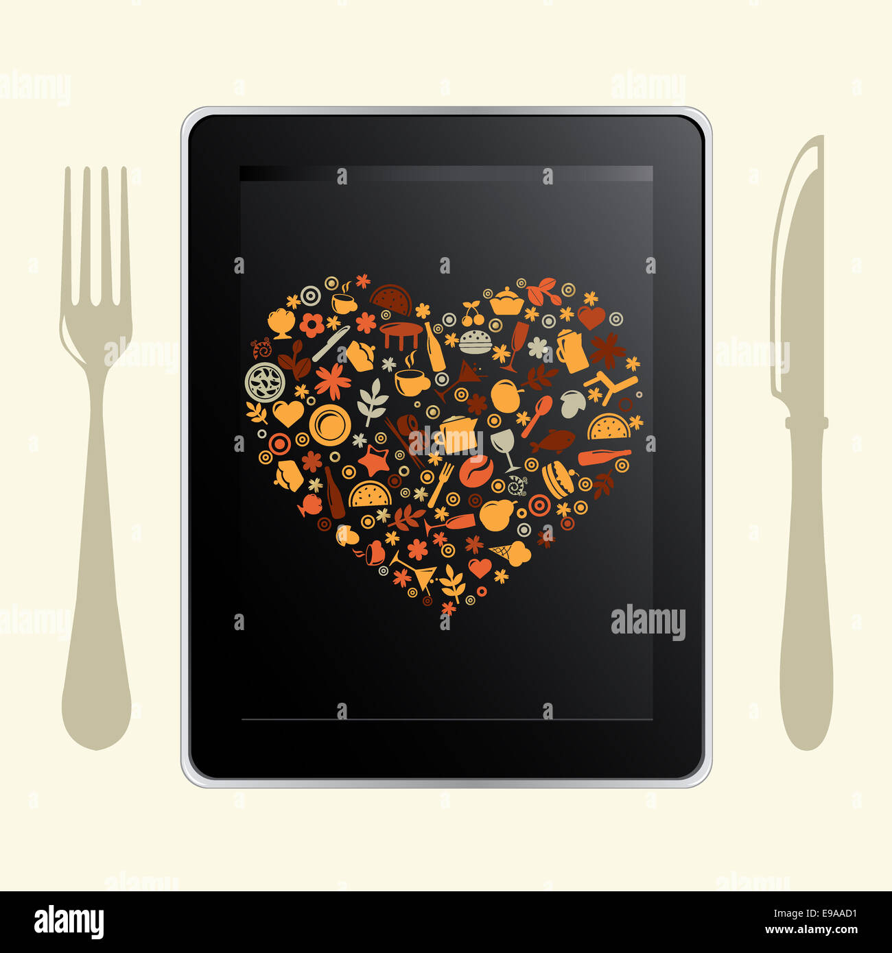 Tablet Computer And Food Icons Stock Photo - Alamy