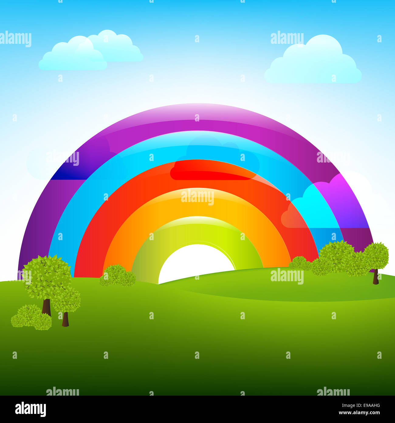 Landscape With Rainbow Stock Photo - Alamy