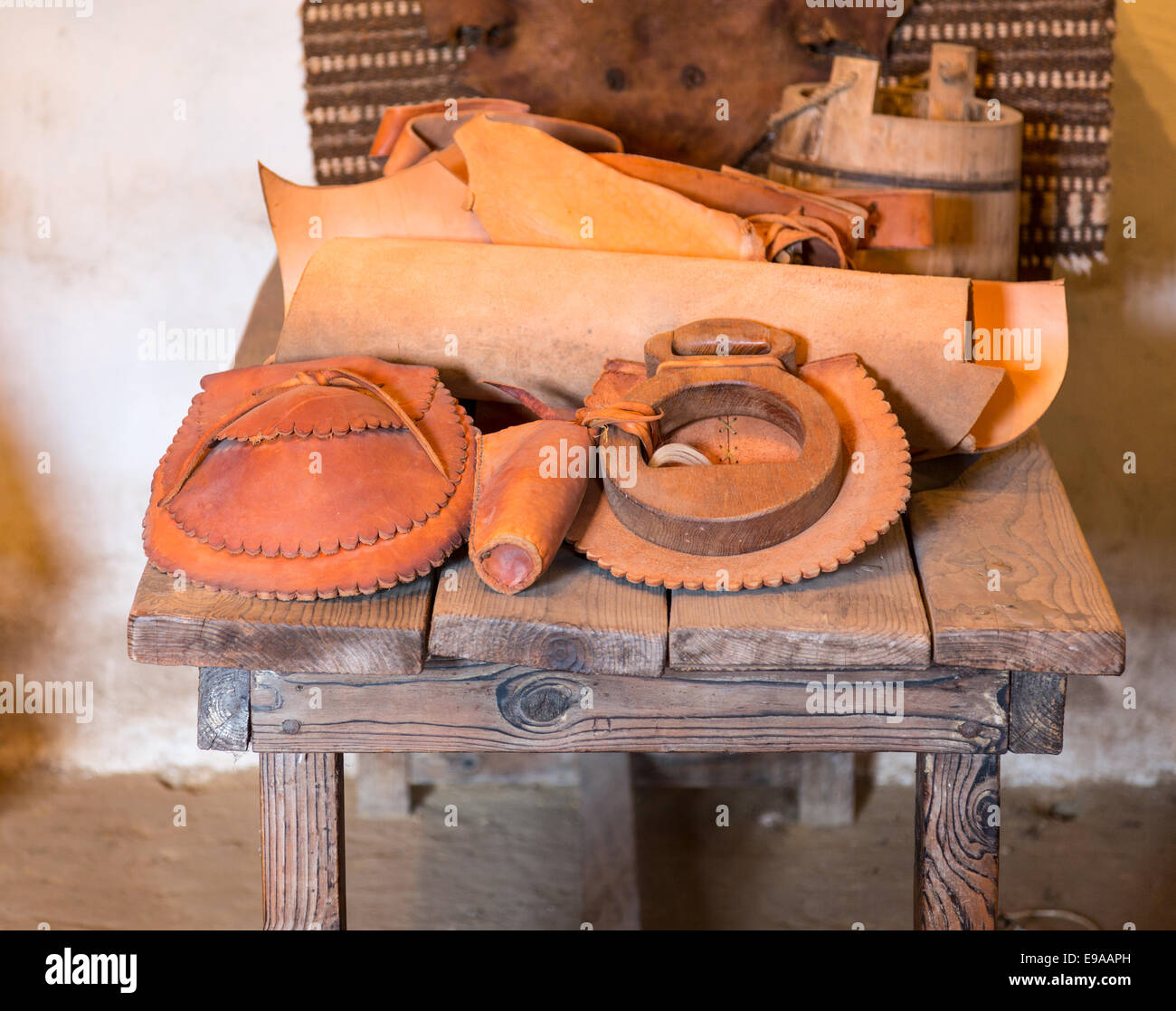 Hand made hats in spanish mission Stock Photo - Alamy