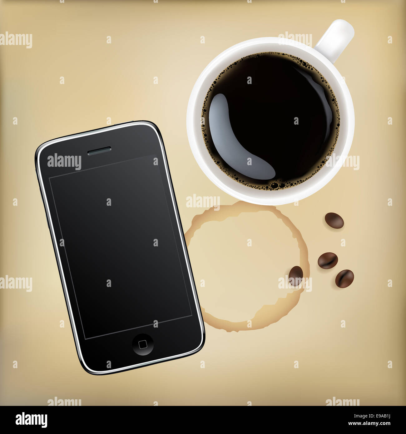 Mobile Phone With Cup Of Coffee Stock Photo - Alamy