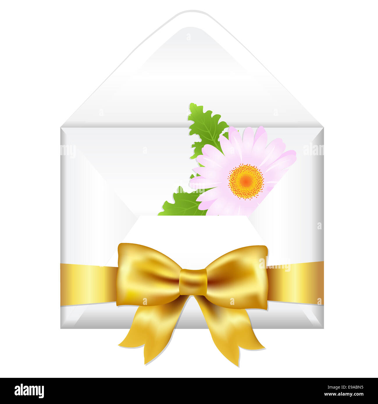 Open Envelope With Golden Bow And Flower Stock Photo - Alamy