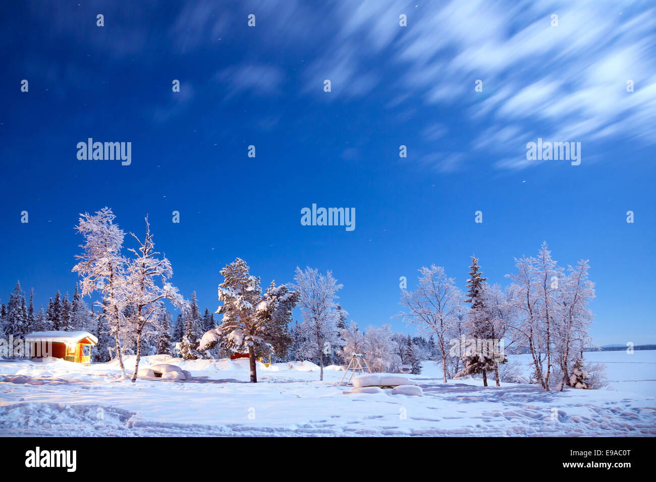 Winter landscape at Night Stock Photo - Alamy