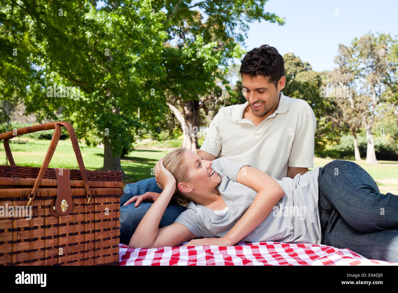 Lovely family picnicking in the park hi-res stock photography and ...