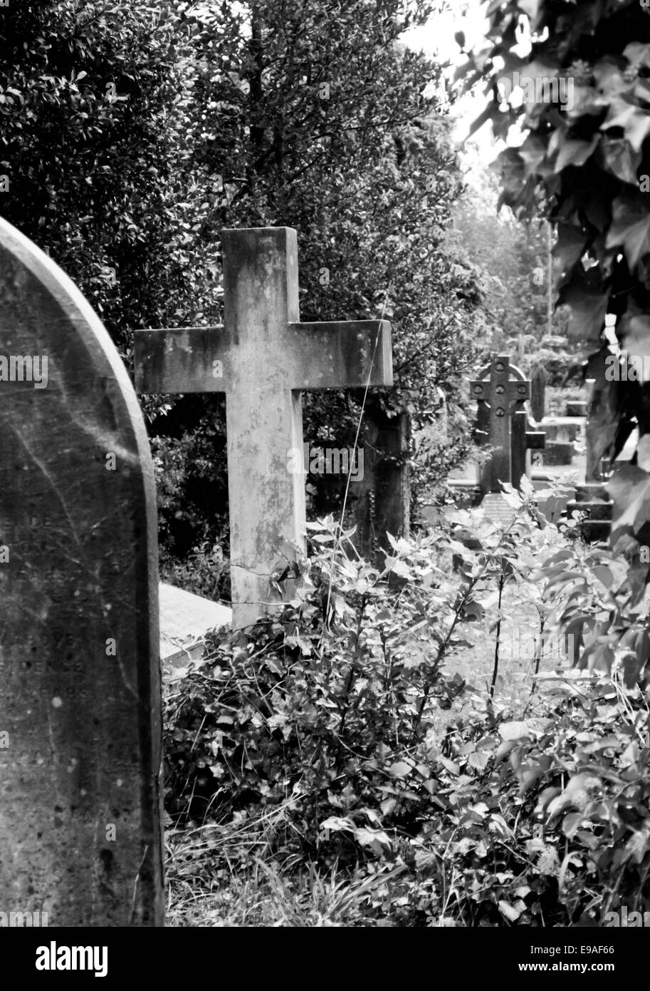 Monuments in victorian cemetery Black and White Stock Photos & Images ...