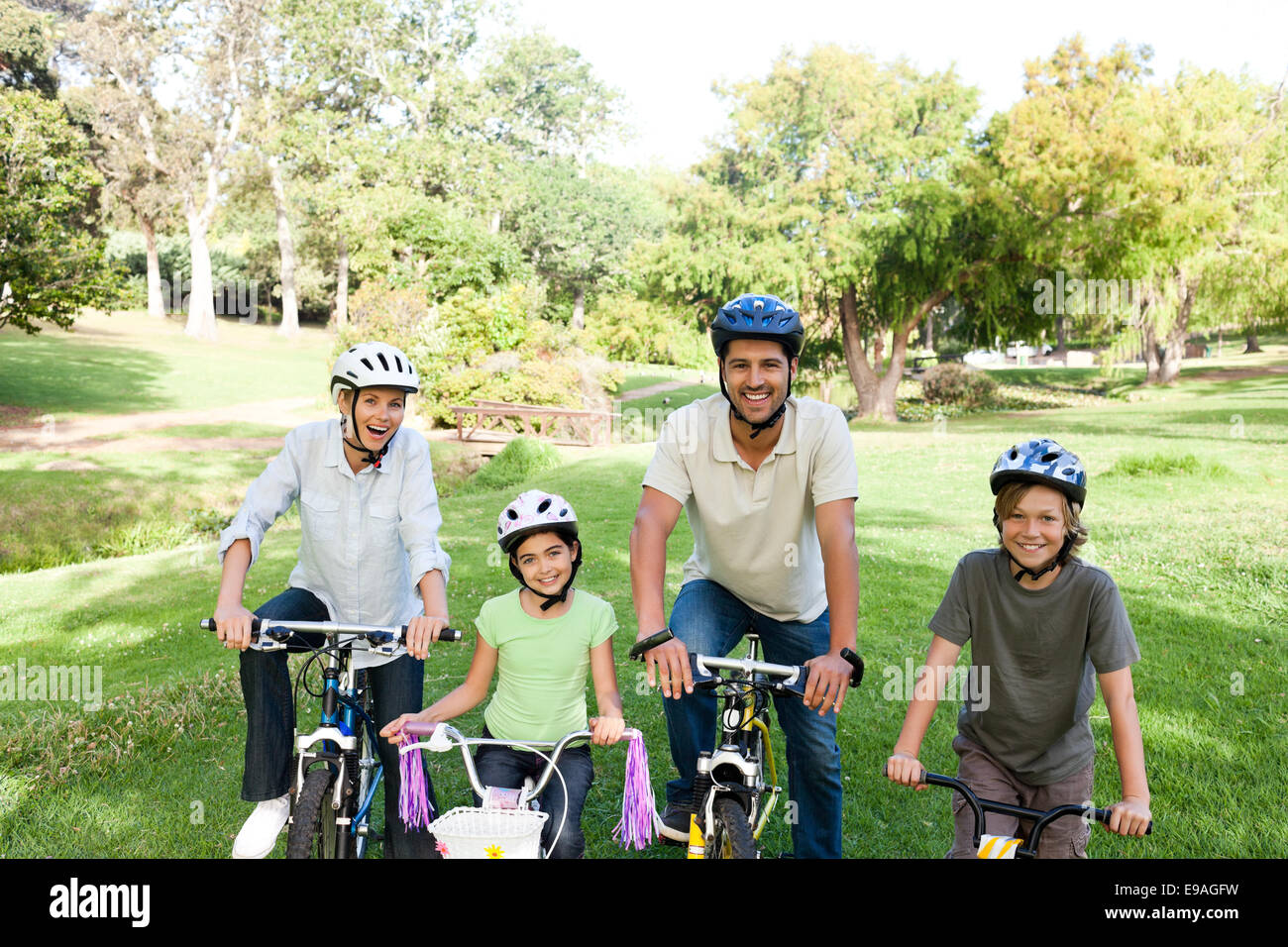 Family with their bikes Stock Photo - Alamy