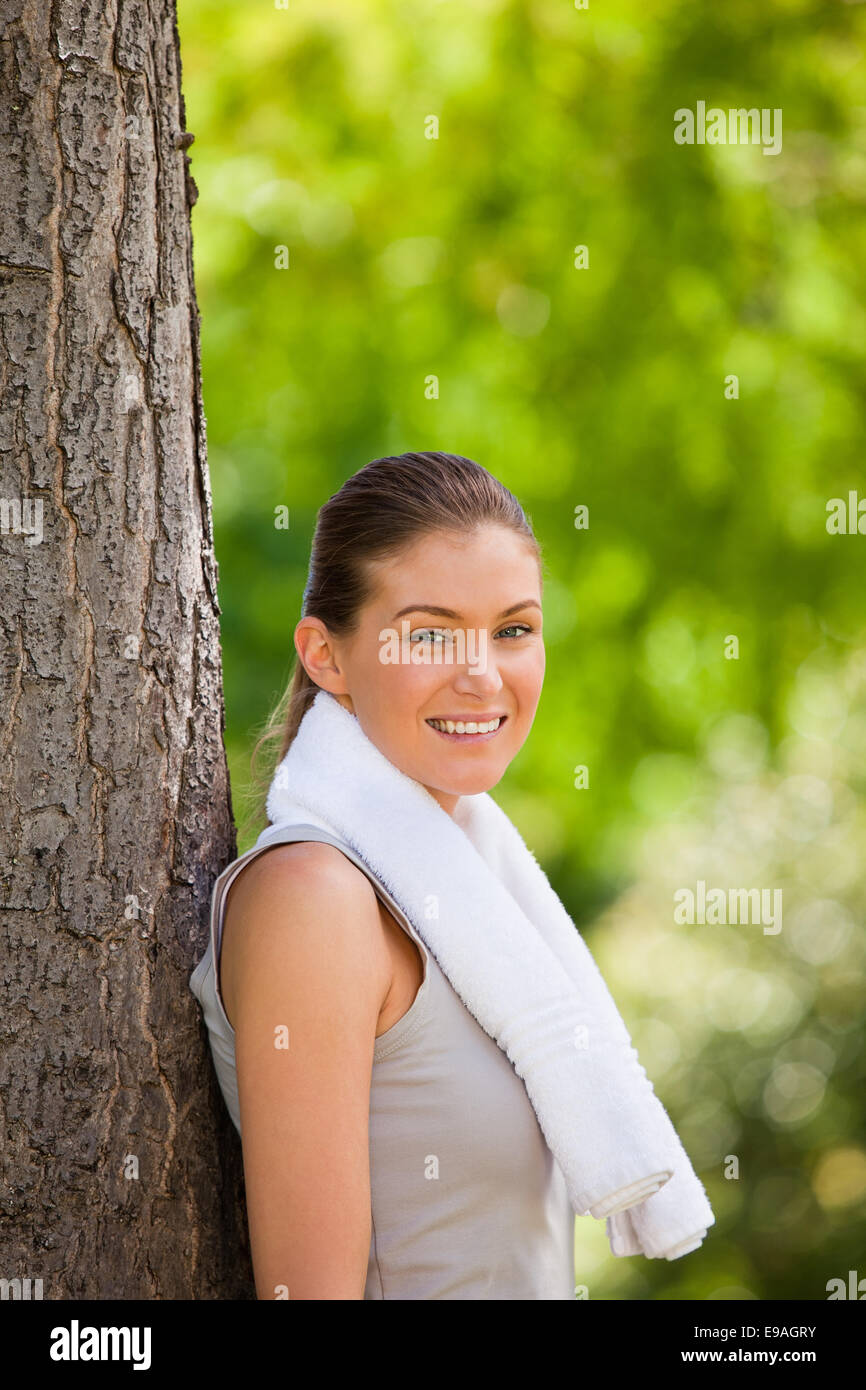 Tired woman in the park Stock Photo - Alamy