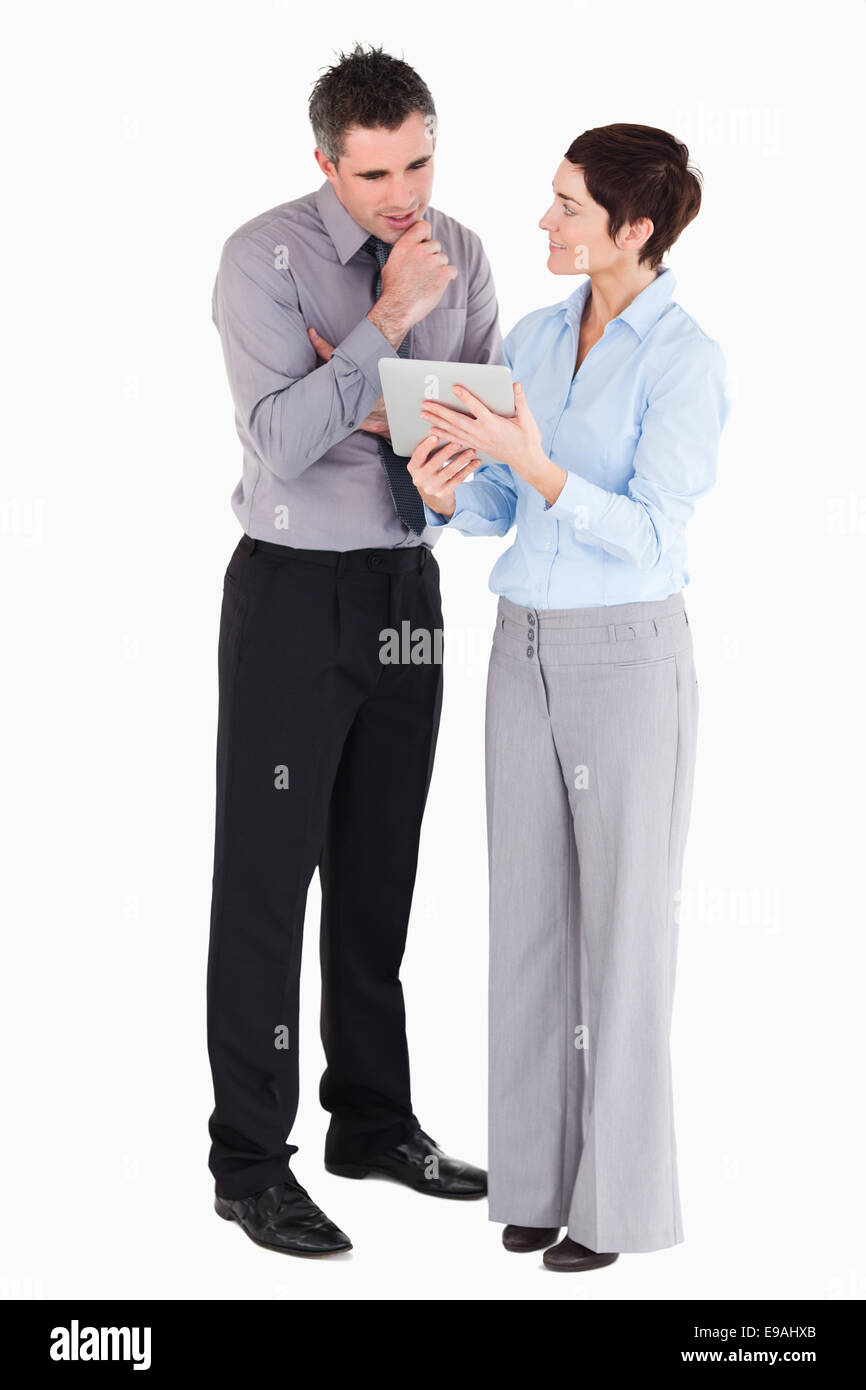 Computer screen two people office Cut Out Stock Images & Pictures - Alamy