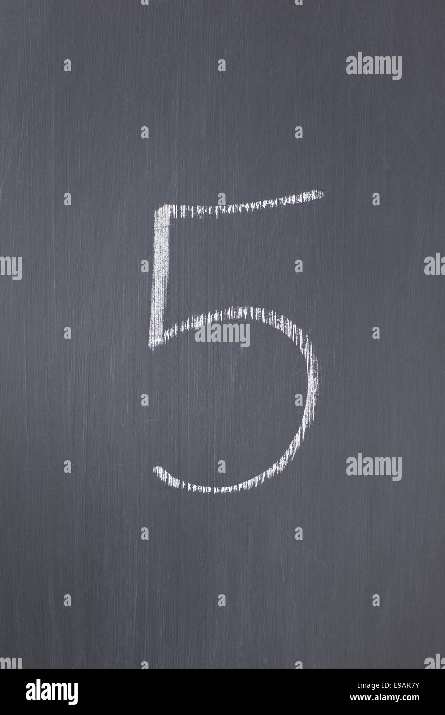 Blackboard with 5 written on it Stock Photo - Alamy