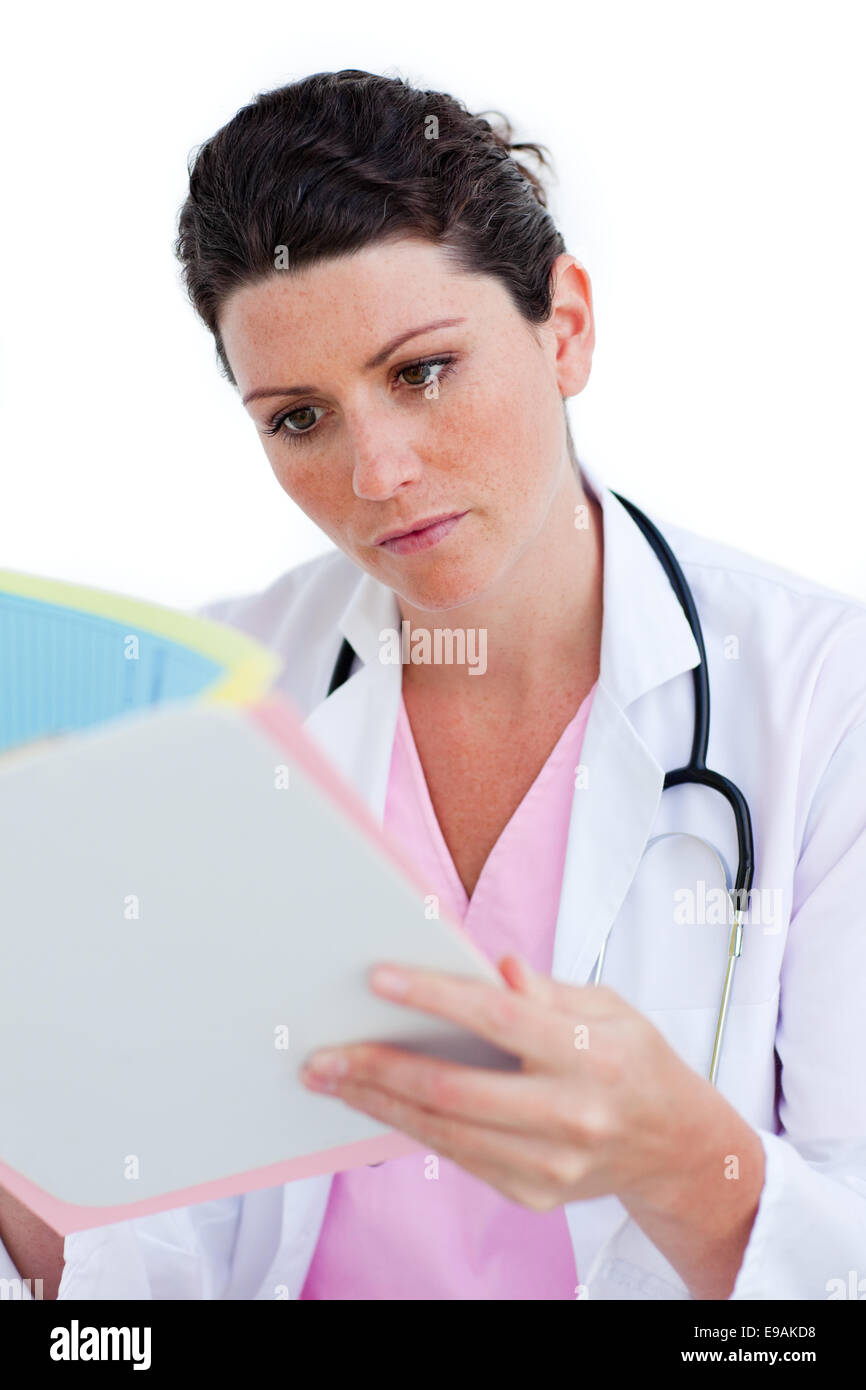 Portrait of nurse reading documents Stock Photo - Alamy