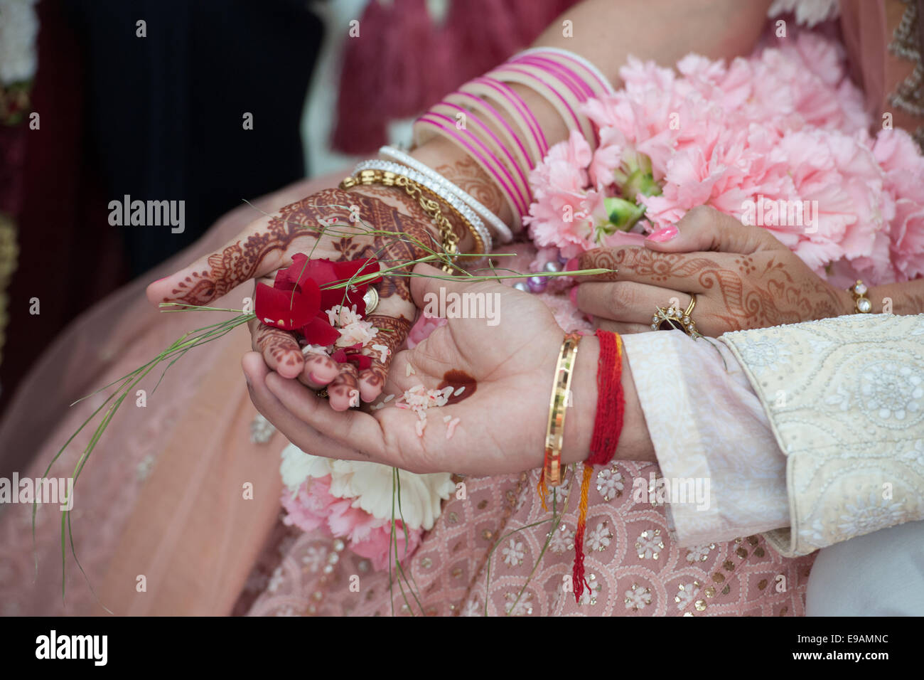 Indian Hindu Wedding with garlands of flowers beauty colours and ...