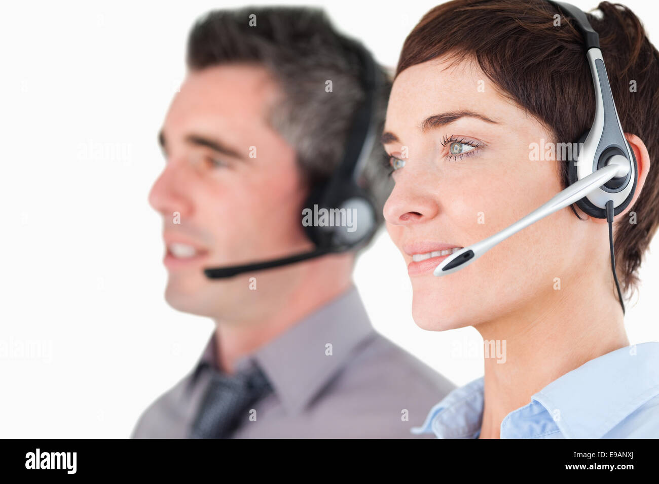 Close up of operators with headsets Stock Photo - Alamy