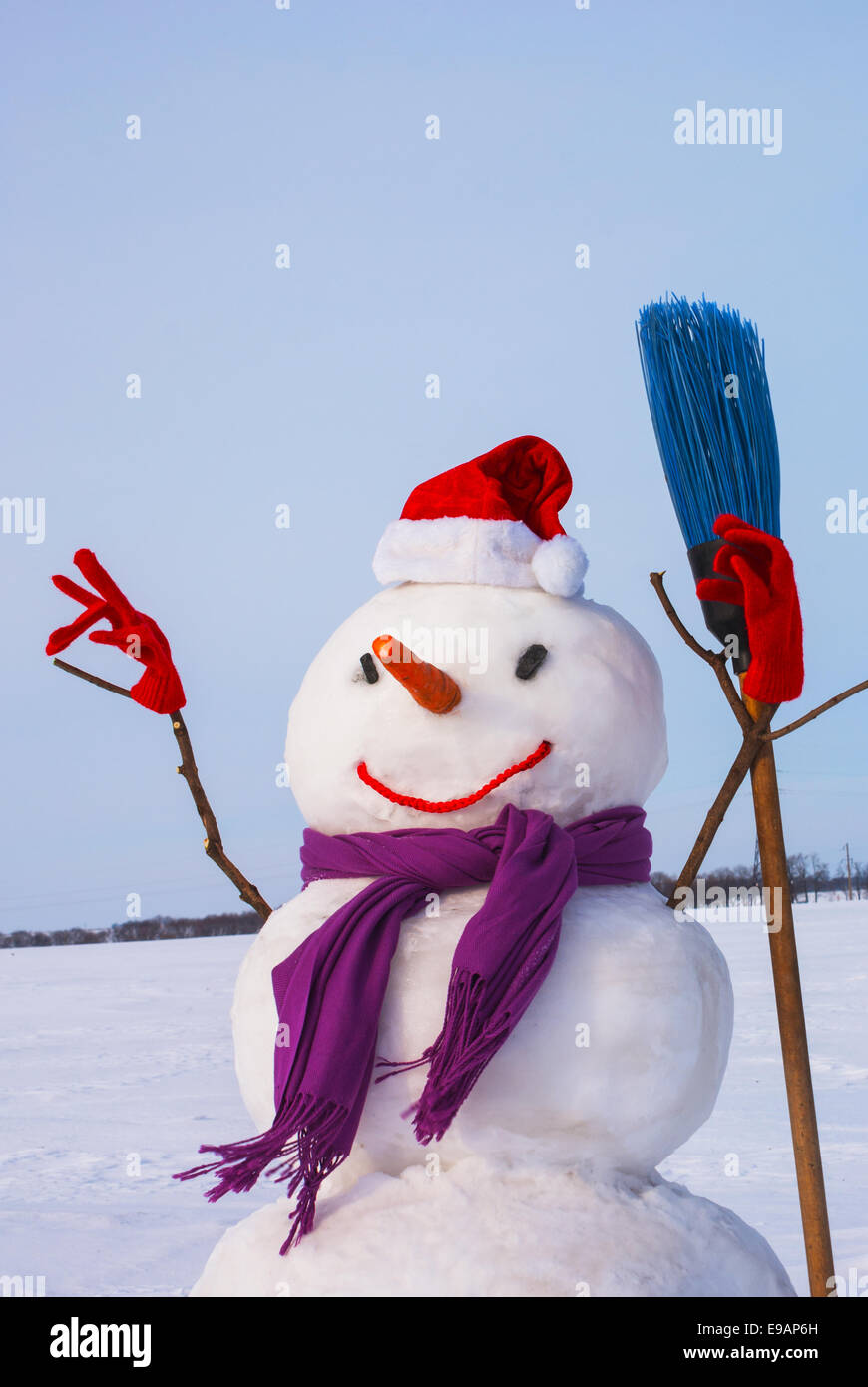 Lonely snowman at a snowy field Stock Photo - Alamy