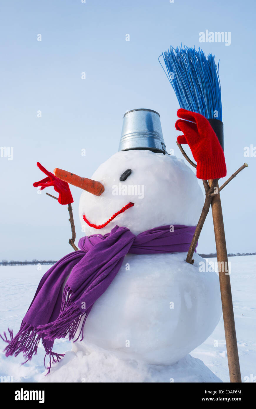 Lonely snowman at a snowy field Stock Photo - Alamy