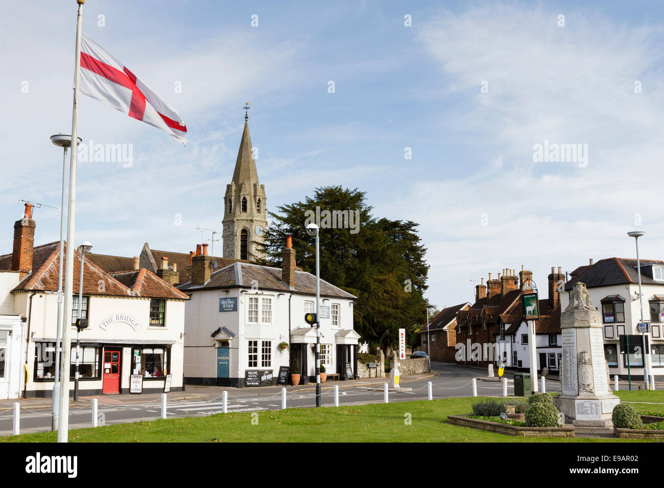 St Georges flag flying on the village green, Datchet, Berkshire,England ...