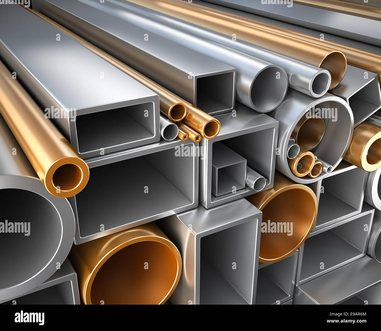 Rectangular, round and square Tube and pipe, Industrial 3d illustration ...