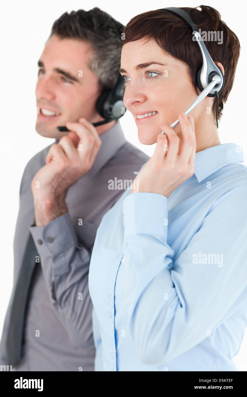 Portrait of operators with headsets Stock Photo - Alamy