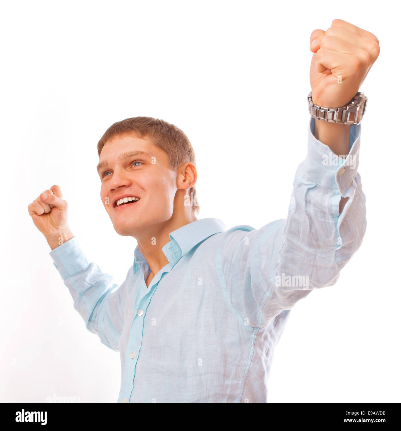 Portrait of young man celebrating success isolated on white Stock Photo ...
