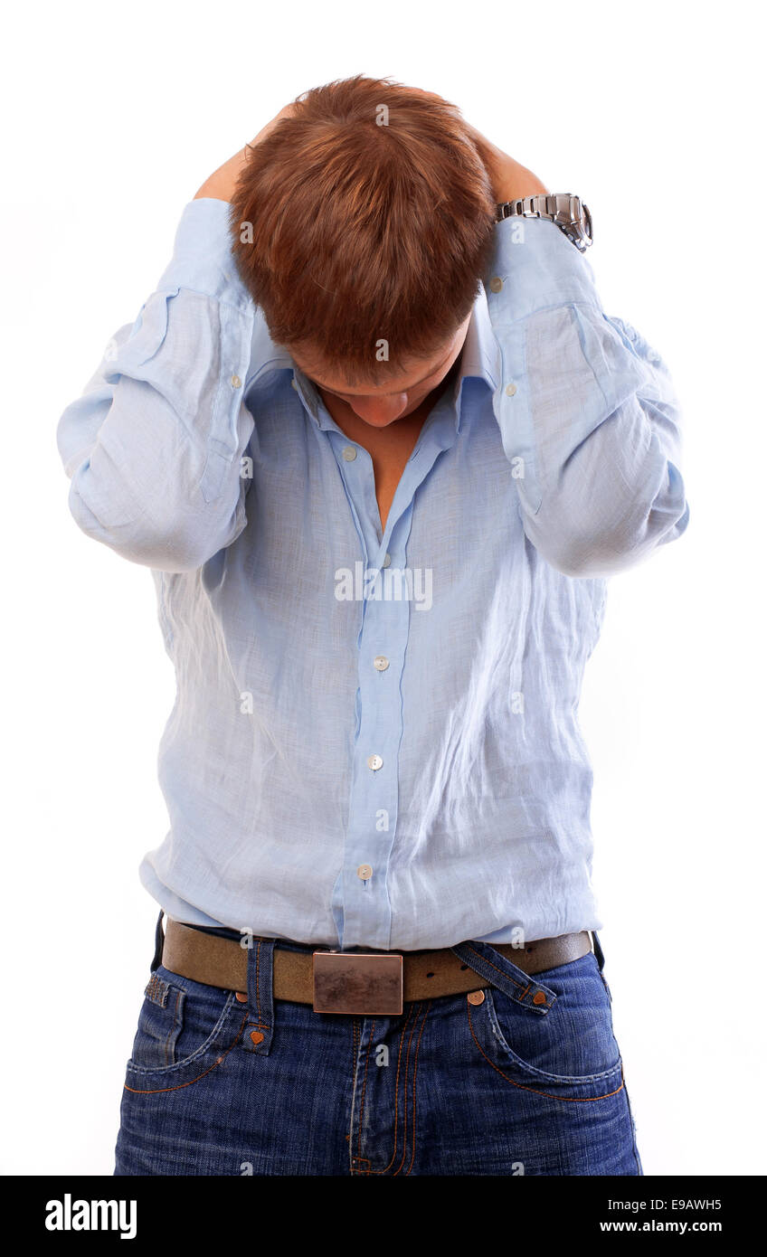 Depressed young guy isolated Stock Photo - Alamy
