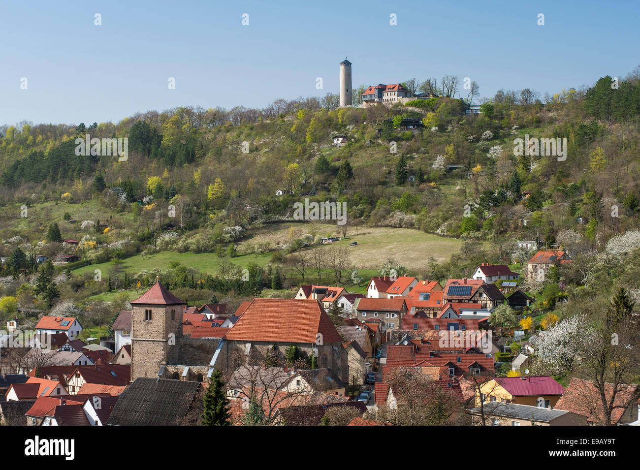 Ziegenhain village, above Fuchsturm tower, Jena, Thuringia, Germany ...