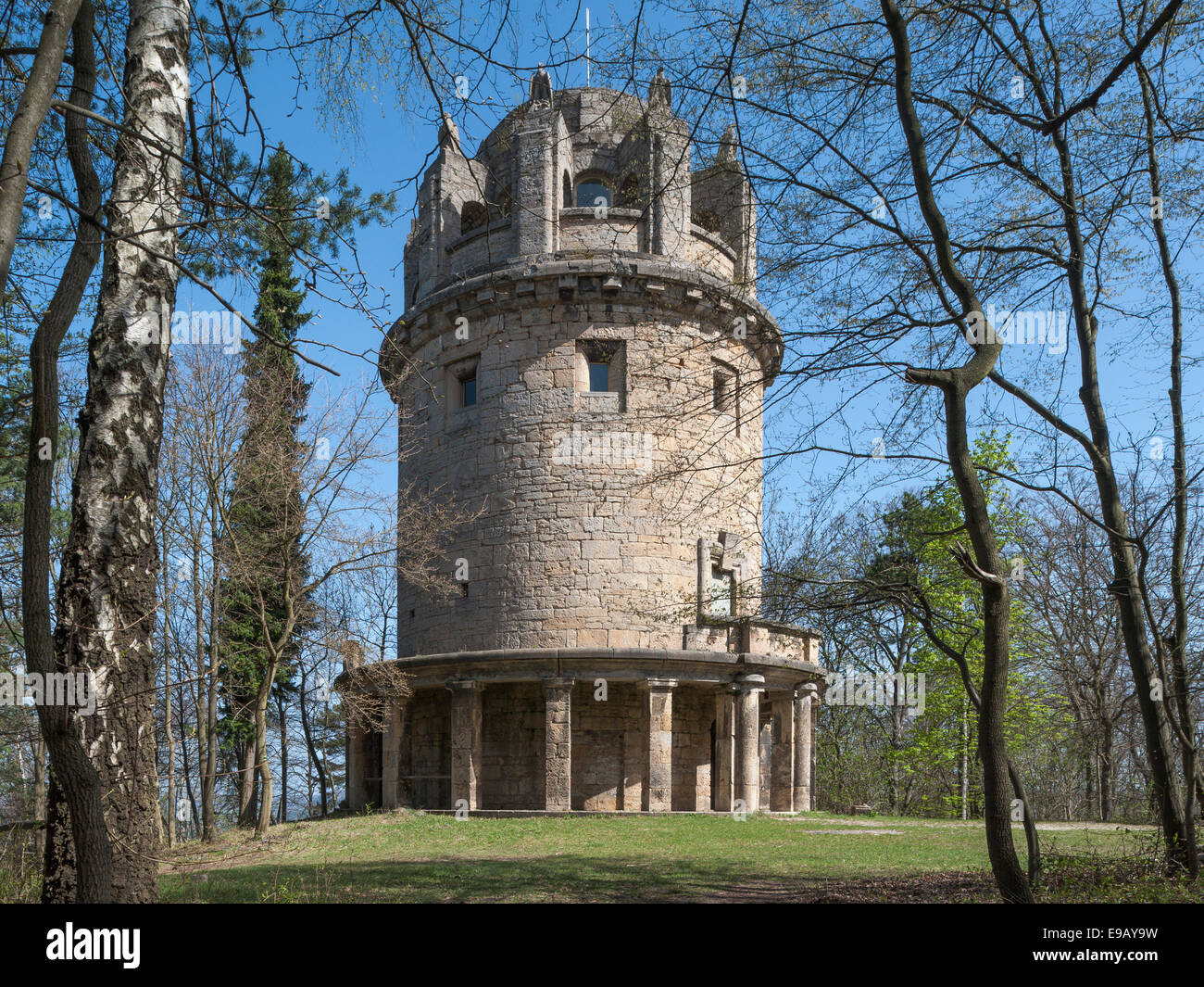 Bismarck tower on Mount Tatzend, round tower of limestone, Jena ...