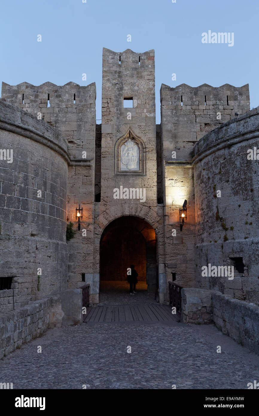 Amboise Gate, medieval bastion, blue hour, historic town centre, Rhodes ...