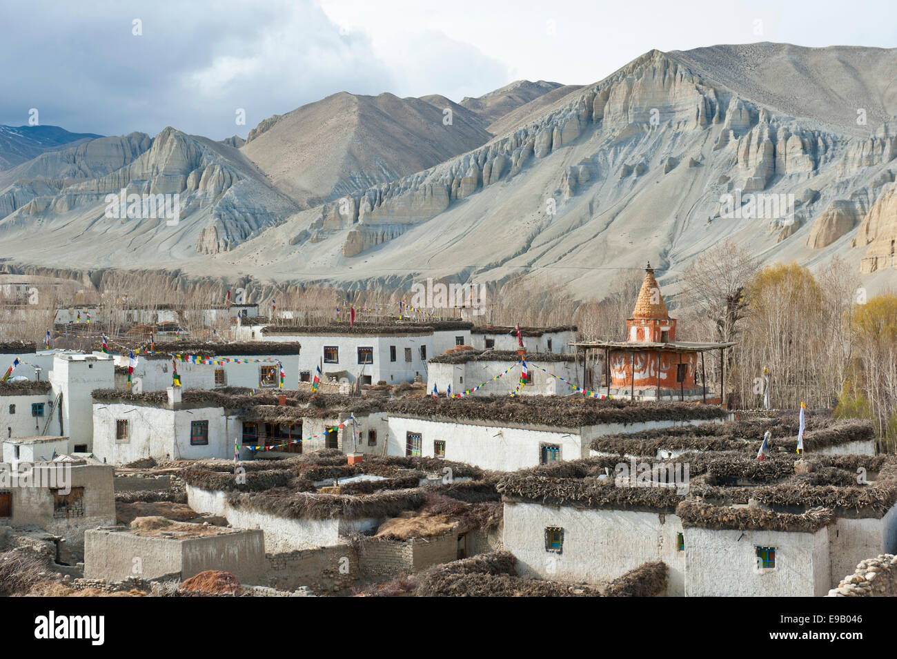 Tibetan architecture, houses with flat roofs, erosion in the mountains ...