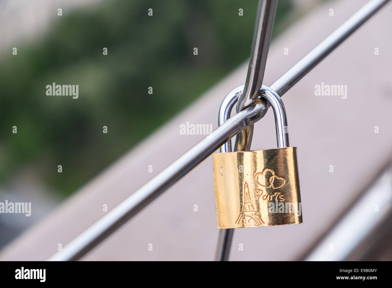 Single love padlock,lock, attached to Eiffel Tower, Paris, France Stock ...