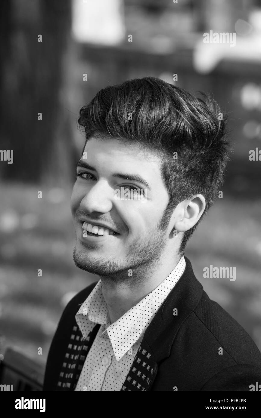 Close up smiling man looking Black and White Stock Photos & Images - Alamy