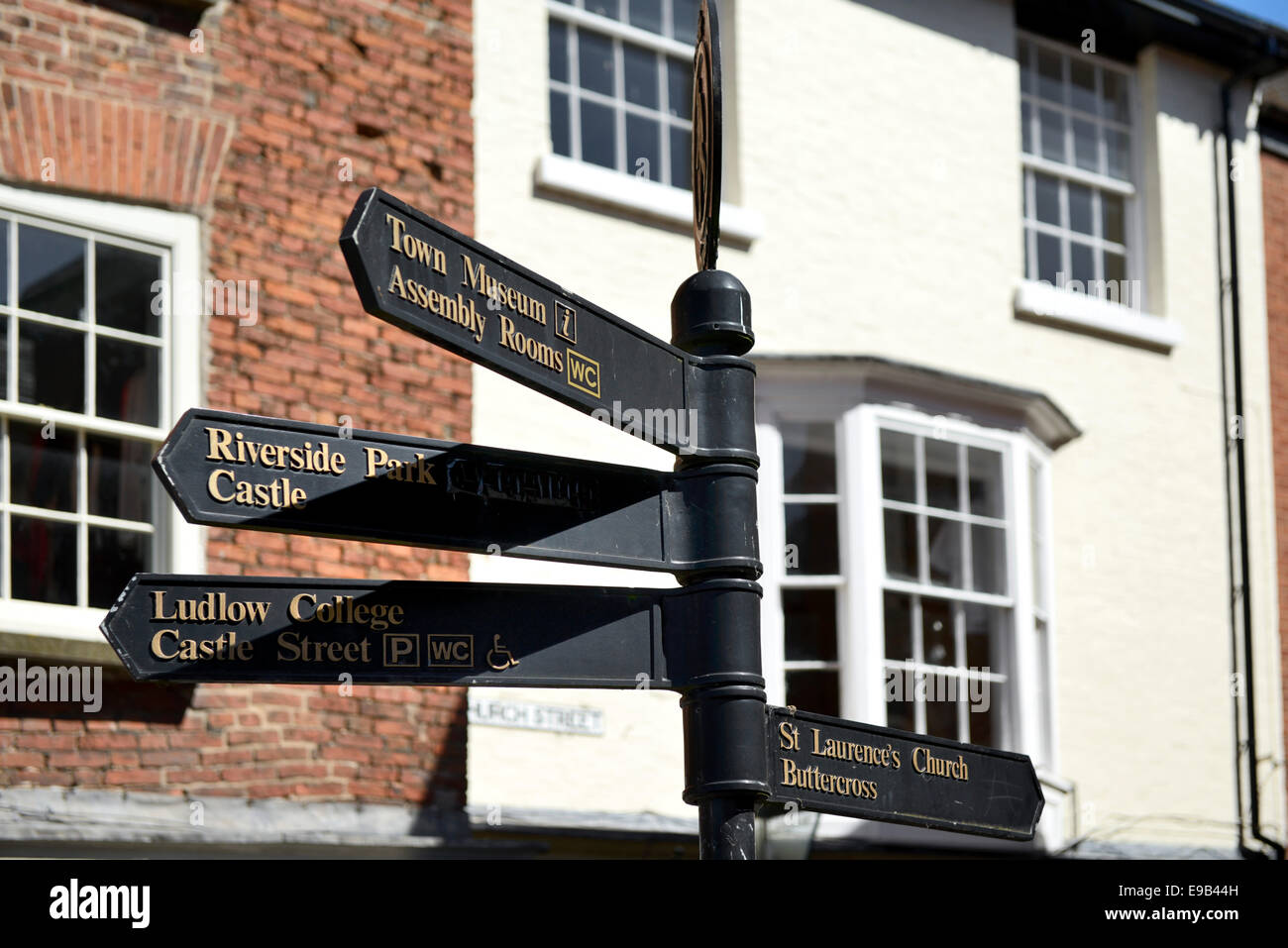 Information signpost, Church Street, Ludlow, Shropshire, England ...