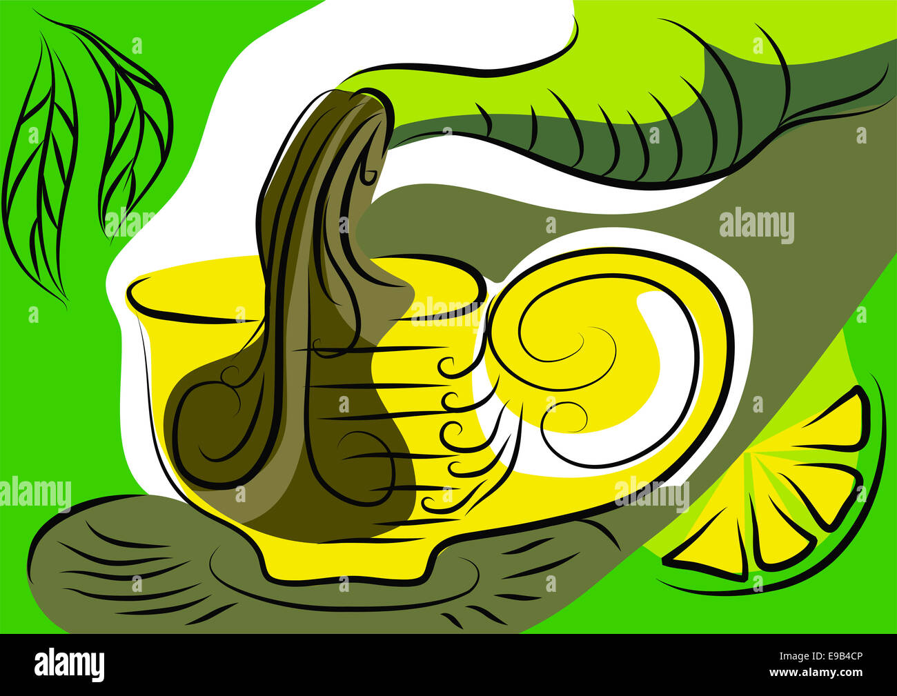 pouring tea. abstract tea cup with a lemon Stock Photo - Alamy