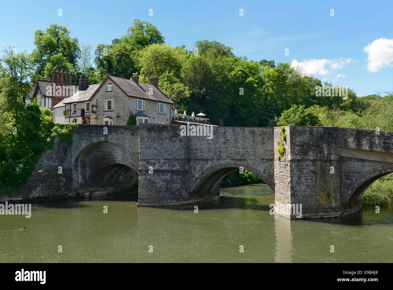 15th century Ludworth Bridge over the River Teme, Ludlow, Shropshire ...